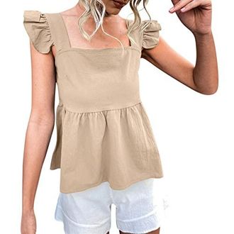 Janly T-shirts imprim&eacute;s D&eacute;contract&eacute; Femmes Haut D&eacute;t&eacute; Avec Col en U Design Couleur Unie Comme T-shirt Court Sans Manches Simple T-shirt Noir T-shirts Dr&ocirc;les 