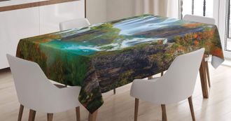 Abakuhaus Kroatien Tischdecke, Wasserfälle von Plitvice Park, Pflegeleicht mit Modernster Druck Technologie Waschbar und Personalisiert, 140 x 170 cm, Braun Aqu