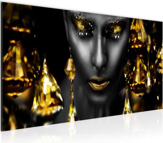Runa Art Wandbild Frau Gesicht Lippen 1 Teilig 100 x 40 cm Modern Bild auf Vlies Leinwand Kosmetik Fashion Wohnzimmer Schlafzimmer Schwarz Gold 042112c