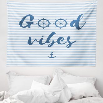 Abakuhaus Good Vibes Wandteppich, Nautical Maritime aus Weiches Mikrofaser Stoff Waschbar ohne Verblassen Digitaldruck, 150 x 110 cm, Nachtblau Babyblau