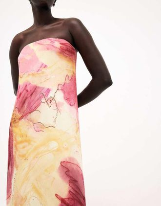 NA-KD Robe tube longue pliss&eacute;e - Fleurs pastel-Rose