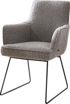 DELIFE Polsterstuhl Heira-Flex mit Armlehnen Kufengestell Schwarz Boucl&eacute; Silbergrau Taschenfederkern