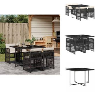 vidaXL 5-tlg. Garten-Essgruppe mit Kissen Schwarz Poly Rattan - Garten Essgruppe - Garten Essgruppen - Outdoor Essgruppe - Terrasse Essgruppe