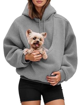 Generic Sweat-shirt de transport en polaire &agrave; manches longues pour femme avec poche kangourou pour une tenue d&eacute;contract&eacute;e, gris, XL