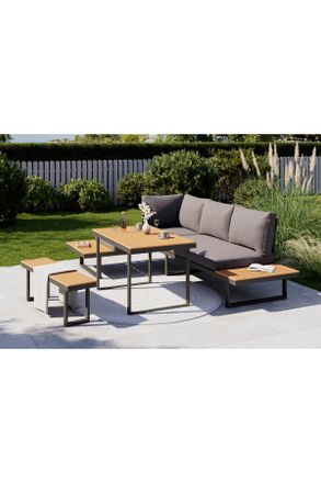 ambia GARDEN Dining-Loungeset, Anthrazit, Natur, Metall, Kunststoff, Textil, 4-teilig, F&uuml;llung: Schaumstoff,Polyester, seitenverkehrt montierbar, einzeln stellbar,