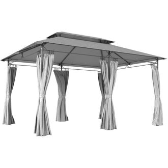 OUTSUNNY Tonnelle de jardin ext&eacute;rieur - pavillon - Outsunny - 6 colonnes double toit 12 oeillets de drainage - m&eacute;tal - 3x4m - gris fonc&eacute;