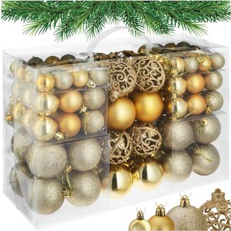 TecTake 100er Set Weihnachtskugeln Gold mit Matter, glänzender und glitzernder Oberfläche, inkl. Weihnachtskugel-Aufhänger, bruchsichere, goldene Weihnachtsku