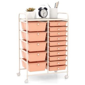 Giantex Chariot de salle de bain empilable avec 15 tiroirs - Avec roulettes verrouillables - Pour cuisine, salle de bain, bureau - 63 x 37 x 87 cm - Orange cl