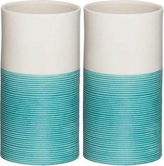 Sealskin Becher Doppio, Zahnputzbecher aus nat&uuml;rlichem Porzellan, Farbe: Aqua, handbemalt (Packung mit 2)