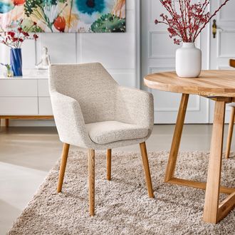 Mørteens home24 Armlehnenstuhl 58 x 84 x 58cm Einzelstuhl Bouclé Stoff Moena: Beige Beige/Beige