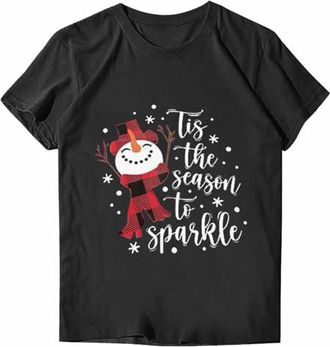 Generic T-shirt de No&euml;l pour femme bonhomme de neige d&eacute;contract&eacute; col rond imprim&eacute; arbre de No&euml;l manches courtes, gris, XL