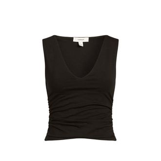 Topshop Top fronc&eacute; &agrave; col V en coton m&eacute;lang&eacute;