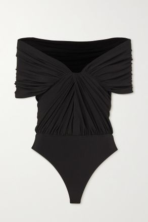 Brandon Maxwell Elizabeth Schulterfreier Body Aus Stretch-jersey Mit Raffungen - Schwarz