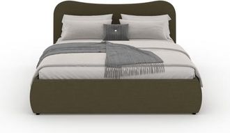 Concept Usine | Lit Coffre 160x200 cm Plano Vert | Design Enveloppant et T&ecirc;te Galb&eacute;e | Velours C&ocirc;tel&eacute; Doux | Sommier Inclus | Grand Coffre de Rangement | &Eacute;l&eacute;gant, C