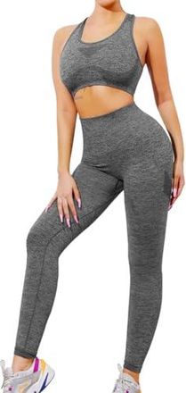 SHEKINI Ensemble Femme Sportswear Tenue de Sport Survetement Femmes Yoga Brassiere Soutien Gorge sans Armature +Leggings 2PCS Survêtement Gym Fitness Activewe