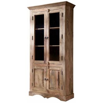 Massivmoebel24 Vitrine Sheesham 90x40x190 grau ge&ouml;lt leeds 47