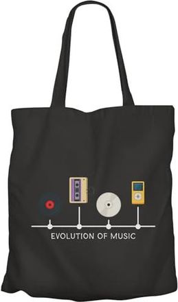 Fabulous Tote Bag Sac Shopping en Toile Noir - Evolution of Music Musique Vinyle Vintage CD - 10 L