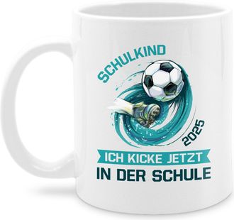 Shirtracer Tasse Tassen 325ml - Schulanfang - Fußball | Schulkind 2025 | Ich kicke jetzt in der Schule | Einschulung Geschenk Junge - 325 ml - Weiß - 2024 einsch