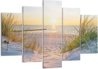 Arttor Mehrteilige Bilder auf Leinwand 150x100cm Leinwandbild Düne Strand Meer Groß XXL Wanddeko Bild Schlafzimmer Set 5 teilige Wandbilder Dekoration Wohnzi