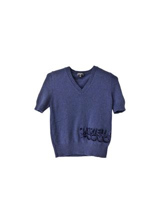 Chanel Navy cashmere Coco Gabrielle logo short sleeve jumper Size XS