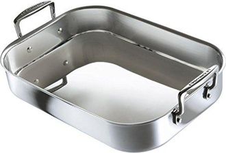 LE CREUSET Le Creuset Plat à Rôtir, 35 x 25 x 7 cm, Inox 3-ply, Rectangulaire, Poignées dassistance, Argenté,96102270000000