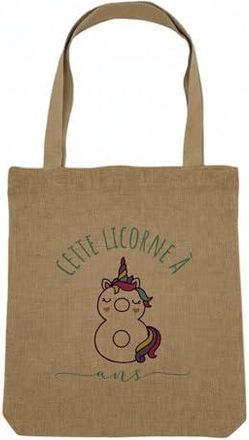 Fabulous Sac Shopping Tote Bag Aspect Lin - Cette Licorne &Agrave; 8 Ans Anniversaire Celebration Enfant Cadeau - Sac de Courses Toile Epaisse 360g Beige Naturel Caba