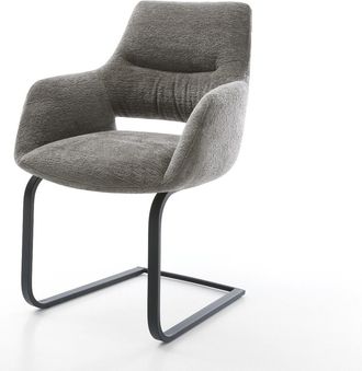 DELIFE Freischwinger Yago-Flex mit Armlehnen Boucl&eacute; Soft Schlamm Freischwinger flach Schwarz Taschenfederkern, Esszimmerst&uuml;hle