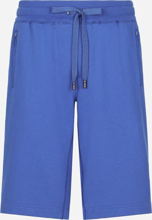 Dolce & Gabbana Jogging-bermudashorts Aus Jersey Mit Logoplakette - Mann Hosen Und Shorts Blau Baumwolle 52