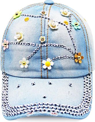 Glamexx24 Jeans Baseball Cap Damen Verstellbare Basecap mit Strasssteinen Atmungsaktive Baumwolle Baseballkappe f&uuml;r Outdoor Running Tennis Golf