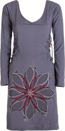 vishes Damen Langarmshirt-Kleid mit seitlichen Schn&uuml;ren in Grau I Gr&ouml;&szlig;e L (40) I Handgefertigt aus 100% Baumwolle I Ideal f&uuml;r den Herbst I Nachhaltige Altern
