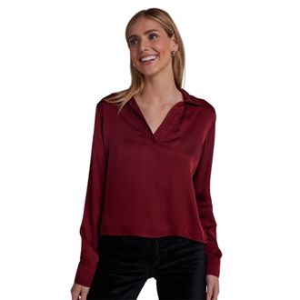 Bella Dahl Sweatshirt f&uuml;r Damen, V-Ausschnitt, Satin, Lang&auml;rmlig (Sangria)