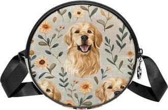 Generic Petit sac &agrave; bandouli&egrave;re Circle pour femme, Golden Retriever, petit sac &agrave; bandouli&egrave;re avec fermeture &eacute;clair, bretelles r&eacute;glables, sac &agrave; main rond d&eacute;con