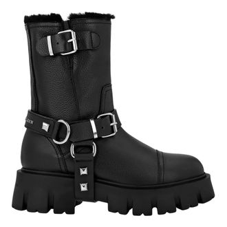 Philipp Plein Mid Flat Boots Hexagon - - Shoes - Damen - Schwarzk - 35 EU