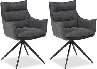 Homestyle4u 3156 Polsterstuhl 2er-Set Anthrazit mit Armlehnen, 360&deg;-Drehfunktion, Esszimmerstuhl gepolstert, Metallgestell