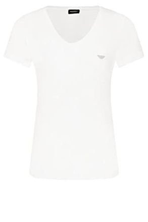Emporio Armani Underwear V Neck T-Shirt Iconic Cotton, White, L Femme