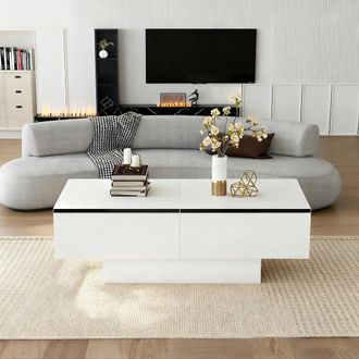 Generic Sofatisch mit ausziehbarer Tischplatte und Stauraum, universeller Wohnzimmertisch in Weiß Hochglanz (White)