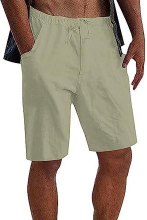 Generic Short en coton et lin pour homme - Pantalon dentra&icirc;nement pour homme - Style d&eacute;contract&eacute; - Solide - Pantalon court avec poche - Short de plage, beige,