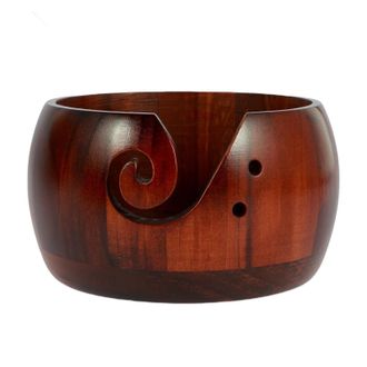 Generic Holzgarnschale, runder H&auml;kelhalter mit L&ouml;chern, Strickschalen aus Kiefernholz, Webgarn mit Deckel, tragbar(Dark,Style A)