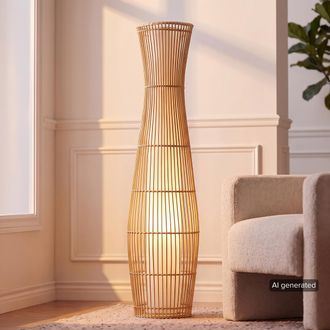 Loistaa home24 Stehleuchte Feux 27 x 110 x 27cm Beige/Beige Material: Kunststoff E27