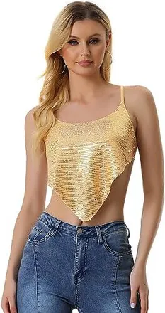 Allegra K Bretelles Spaghetti à Sequins pour Femmes Criss Cross Backless Party Crop Cami Top Or S