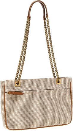 Valentino Garavani Canvas with Leather VLogo Shoulder Bag - Tan