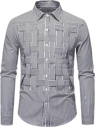 Generic Chemise ray&eacute;e &agrave; manches longues pour homme, chemise tiss&eacute;e &agrave; carreaux, chemise boutonn&eacute;e, coupe droite, chemise daffaires &agrave; col &agrave; revers, chemisier te