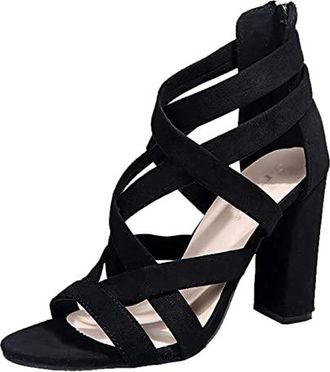 Generic Sandales tendance pour femme avec fermeture &eacute;clair - Respirantes - D&eacute;contract&eacute;es - Talons hauts pour femme, Noir, 39 EU