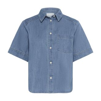 Part Two Femme, Blouses et Chemises, Bleu, Taille: 46 FR Chemise en jean &agrave; manches courtes