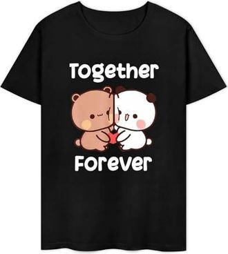 Generic Bubu and Dudu T-shirt pour couple, t-shirt graphique assorti pour amoureux, ensemble cadeau mignon, Style noir, M