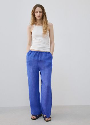 Mango Pantalon 100 % ramie avec effet overdyed bleu - Femme - S - MANGO