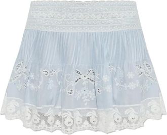 LoveShackFancy minijupe Levant bordée de dentelle - Bleu