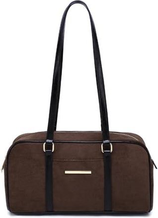 Dasein Sac &agrave; main r&eacute;tro en daim synth&eacute;tique style Boston East West pour femme, daim marron