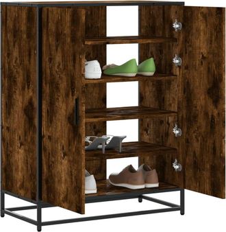 vidaXL Vidaxl - Meuble &agrave; chaussures ch&ecirc;ne fum&eacute; bois ding&eacute;nierie et m&eacute;tal
