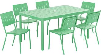 OUTSUNNY Salon de jardin - ensemble déjeuner 6 places 7 pièces - table et 6 chaises empilables - acier thermolaqué vert